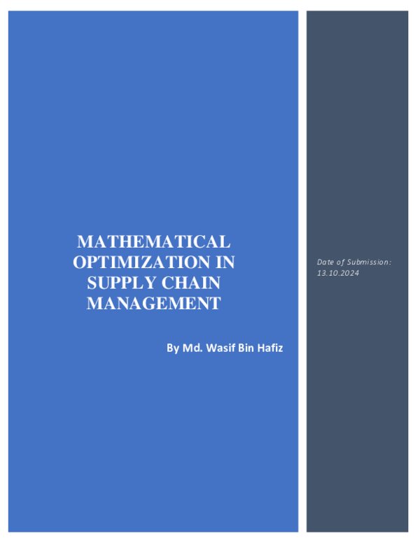 (PDF) MATHEMATICAL OPTIMIZATION IN SUPPLY CHAIN MANAGEMENT