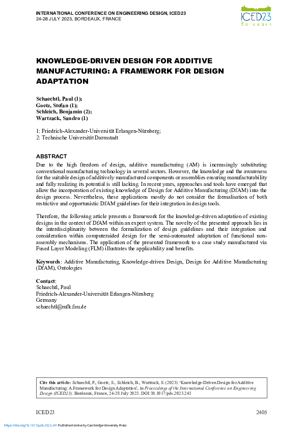 (PDF) Knowledge-Driven Design for Additive Manufacturing: A Framework for Design Adaptation