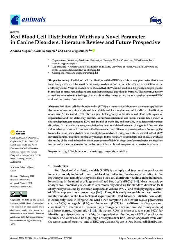 (PDF) Red Blood Cell Distribution Width as a Novel Parameter in Canine Disorders: Literature ...