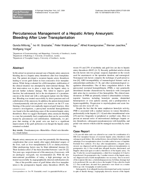 (PDF) Percutaneous Management of a Hepatic Artery Aneurysm: Bleeding ...