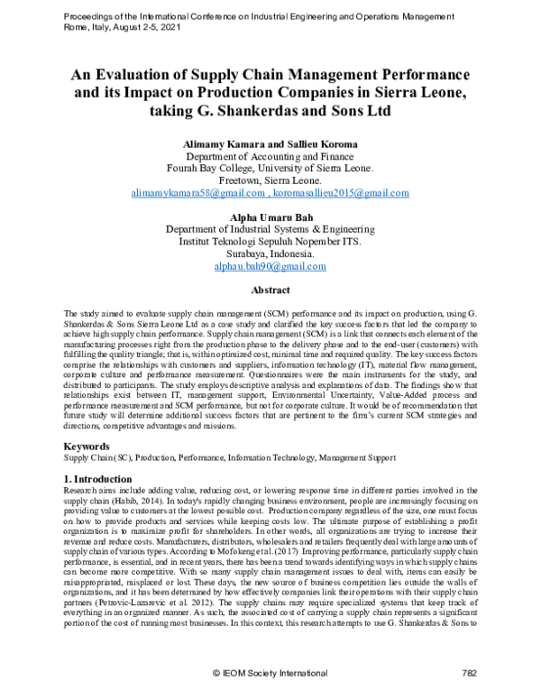 (PDF) An Evaluation of Supply Chain Management Performance and its ...