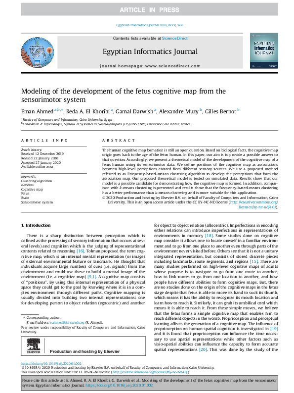 (PDF) Modeling of the development of the fetus cognitive map from the sensorimotor system