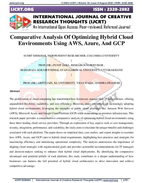 (PDF) Comparative Analysis Of Optimizing Hybrid Cloud Environments Using AWS, Azure, And GCP