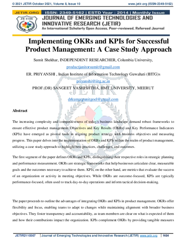 (PDF) Implementing OKRs and KPIs for Successful Product Management: A ...
