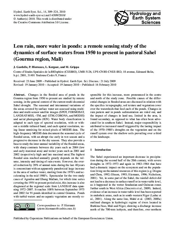 (PDF) Less rain, more water in ponds: a remote sensing study of the ...
