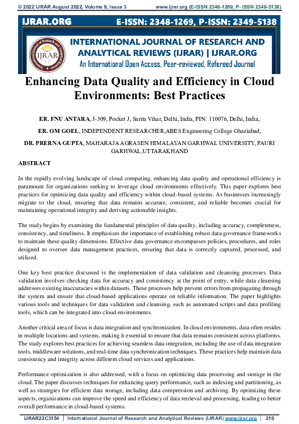 (PDF) Enhancing Data Quality and Efficiency in Cloud Environments: Best Practices