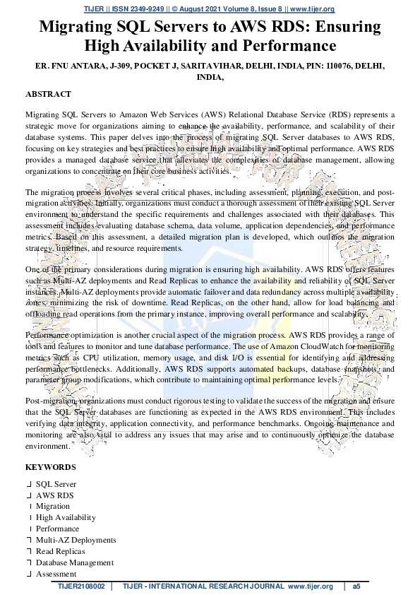 (PDF) Migrating SQL Servers to AWS RDS: Ensuring High Availability and Performance