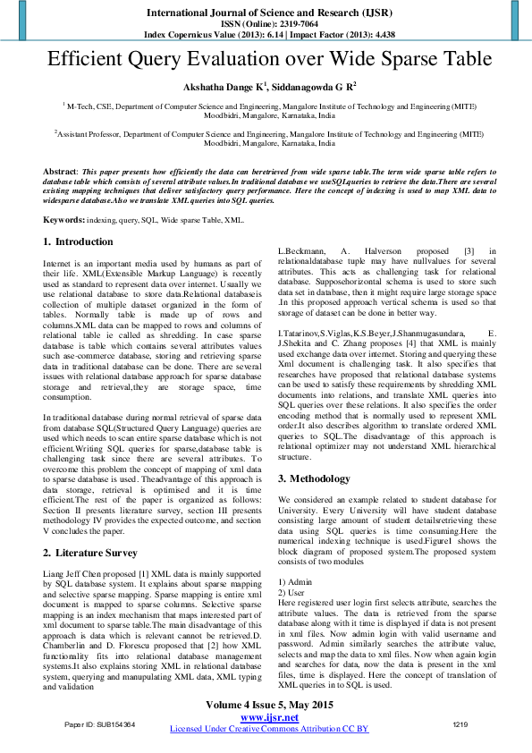 (PDF) Efficient Query Evaluation over Wide Sparse Table