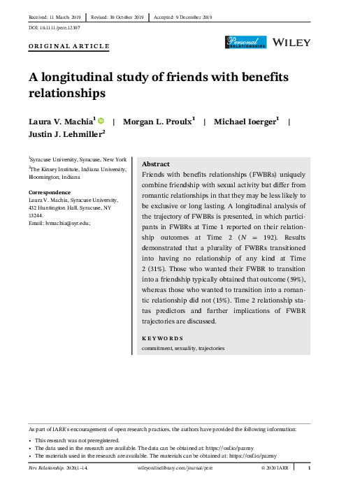(PDF) A longitudinal study of friends with benefits relationships