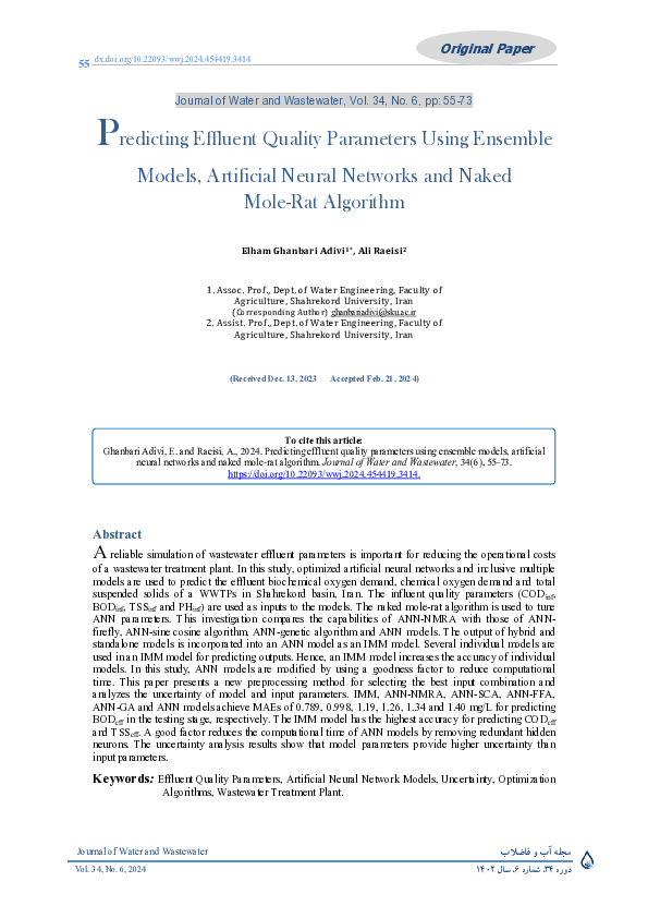 (PDF) Predicting Effluent Quality Parameters Using Ensemble Models, Artificial Neural Networks ...