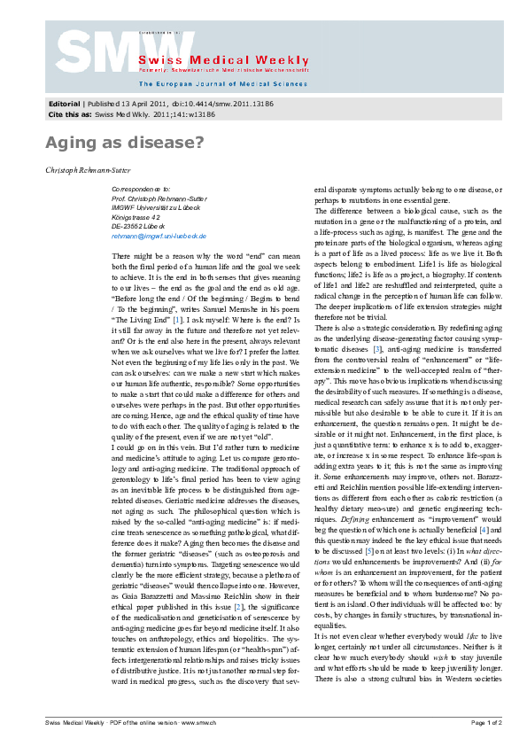 (PDF) Aging as disease?