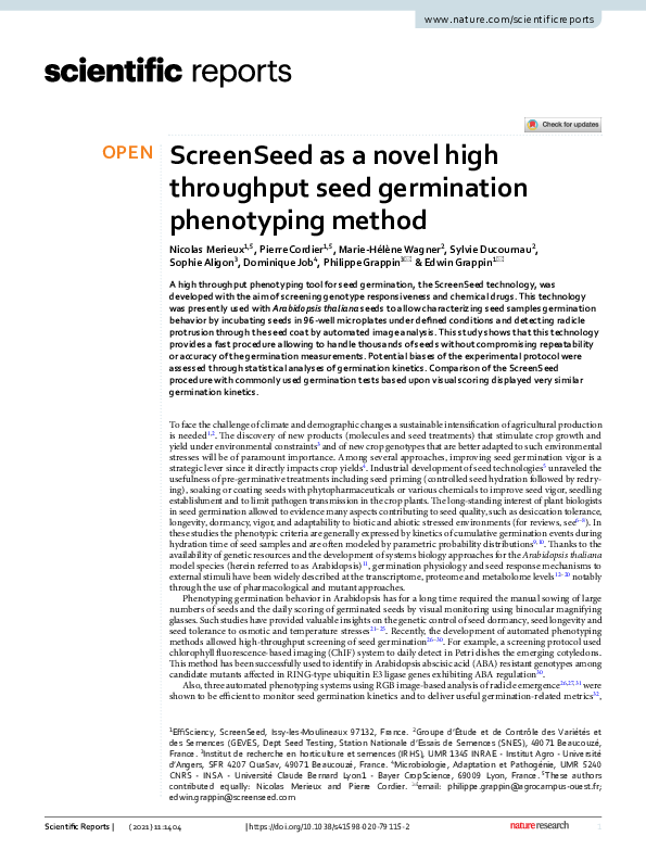 (PDF) ScreenSeed as a novel high throughput seed germination phenotyping method