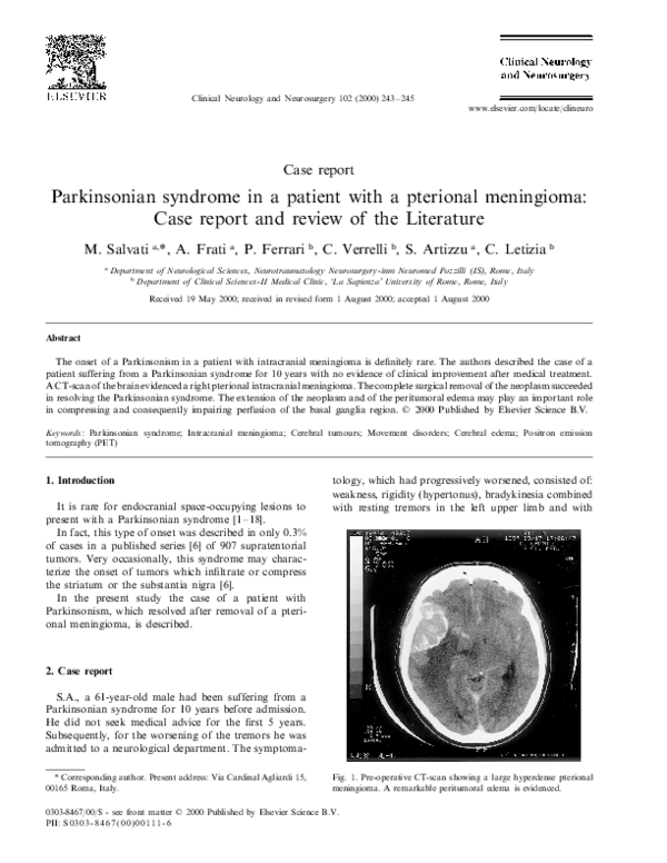 (PDF) Parkinsonian syndrome in a patient with a pterional meningioma ...