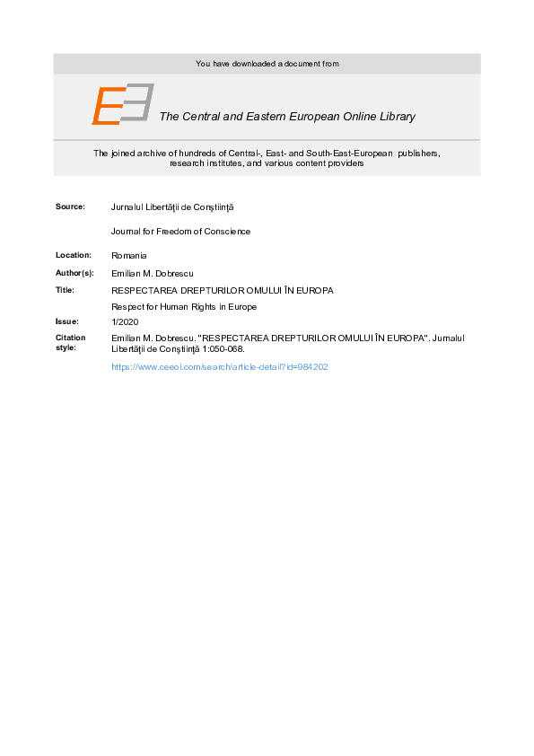(PDF) Respect for Human Rights in Europe