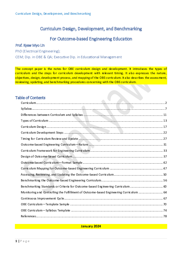 (PDF) Curriculum Design, Development, and Benchmarking For Outcome ...