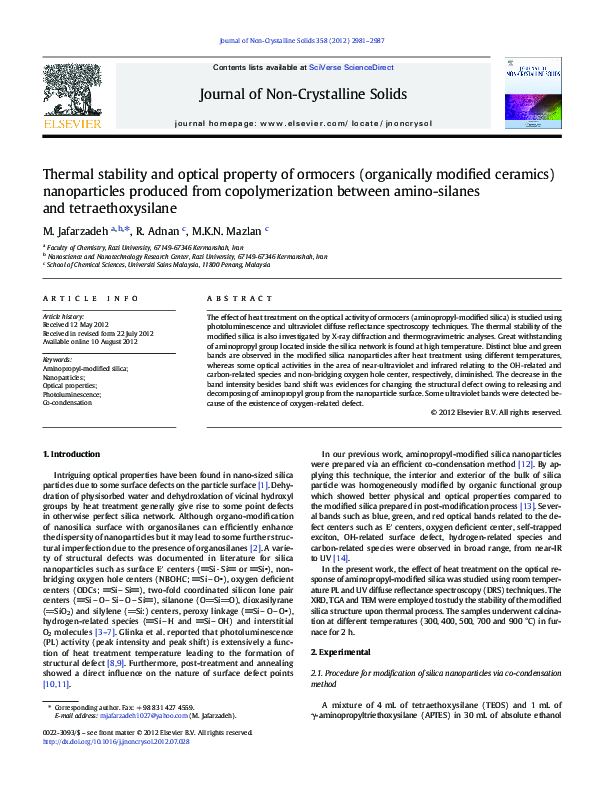 (PDF) Thermal stability and optical property of ormocers (organically ...