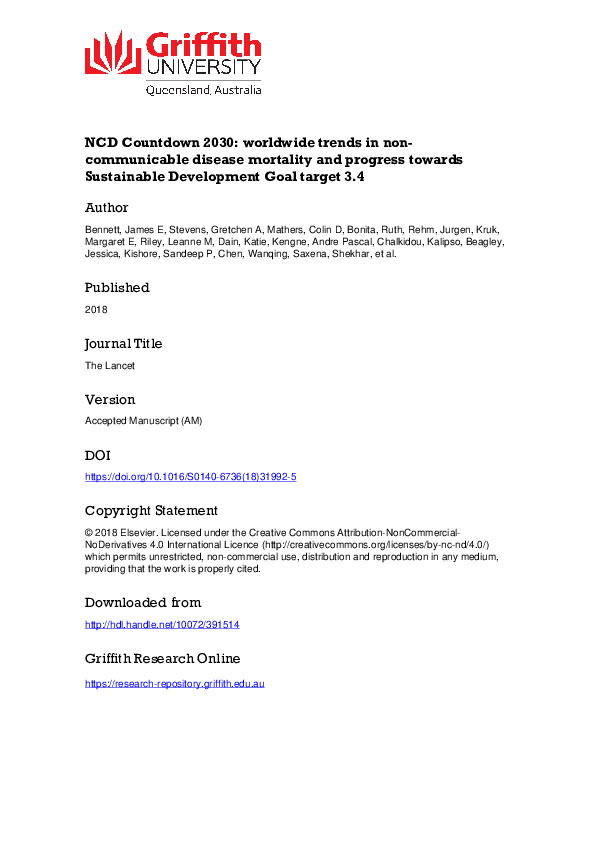 (PDF) NCD Countdown 2030: worldwide trends in non-communicable disease ...