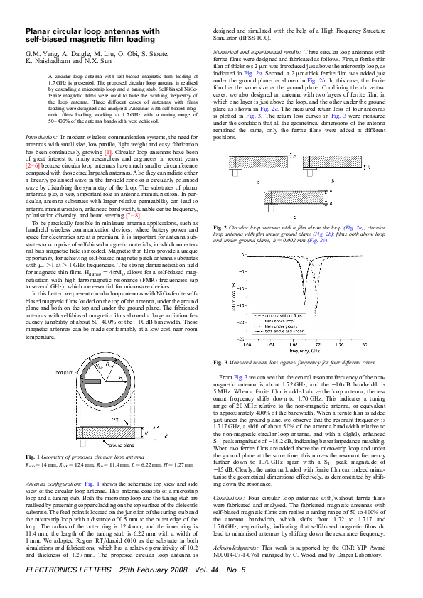 (PDF) Planar circular loop antennas with self-biased magnetic film loading | Nian Sun - Academia.edu