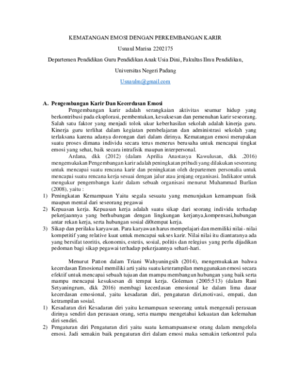 (PDF) KEMATANGAN EMOSI DENGAN PERKEMBANGAN KARIR
