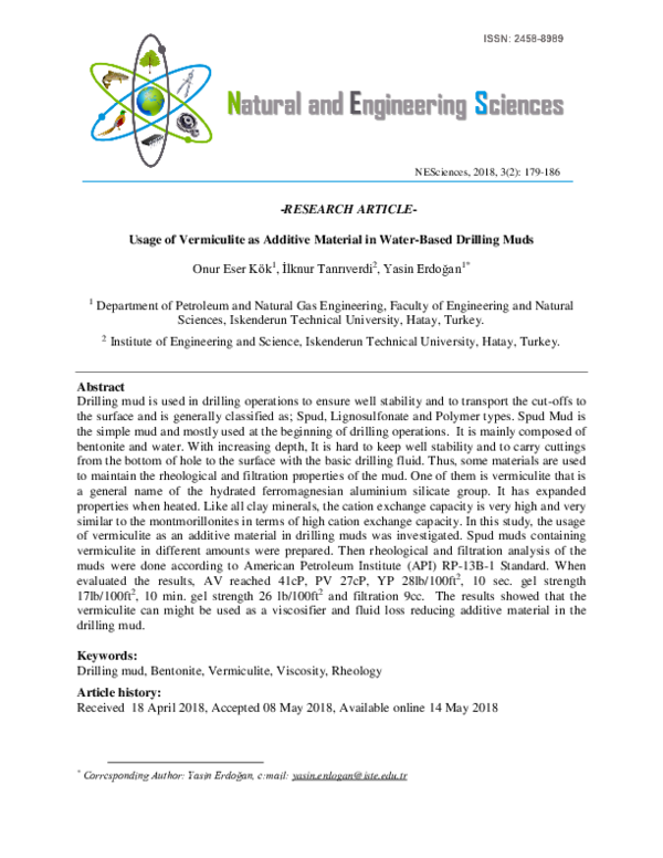 (PDF) Usage of Vermiculite as Additive Material in Water-Based Drilling ...