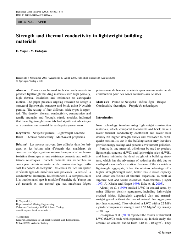 (PDF) Strength and thermal conductivity in lightweight building materials
