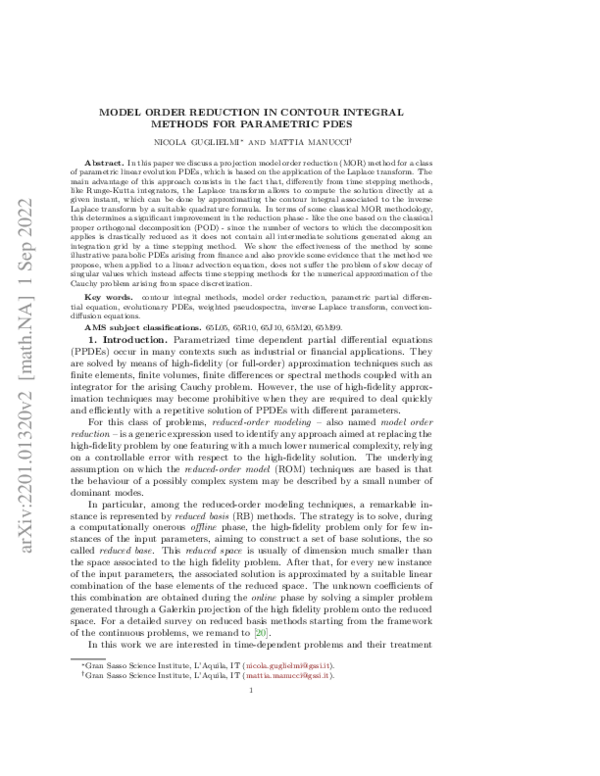 (PDF) Model order reduction in contour integral methods for parametric PDEs