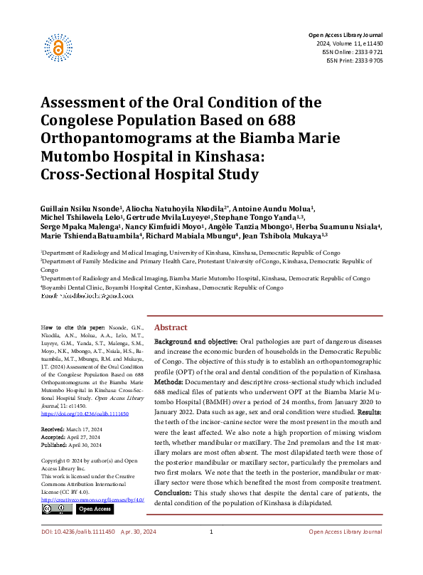 (PDF) Assessment of the Oral Condition of the Congolese Population ...