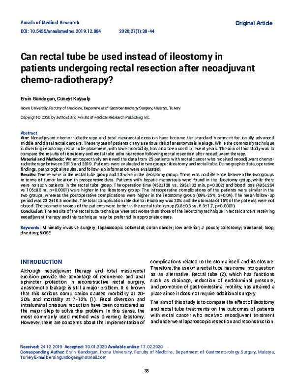 (PDF) Can rectal tube be used instead of ileostomy in patients ...
