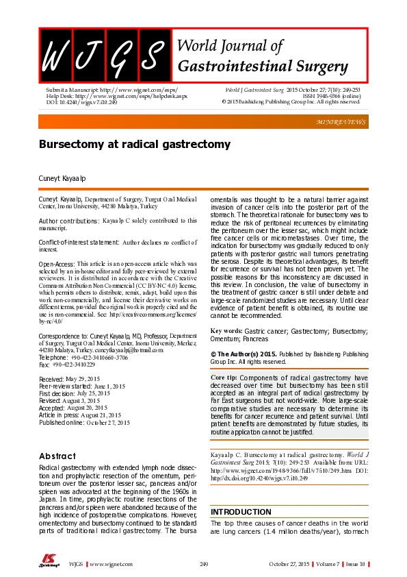 (PDF) Bursectomy at radical gastrectomy