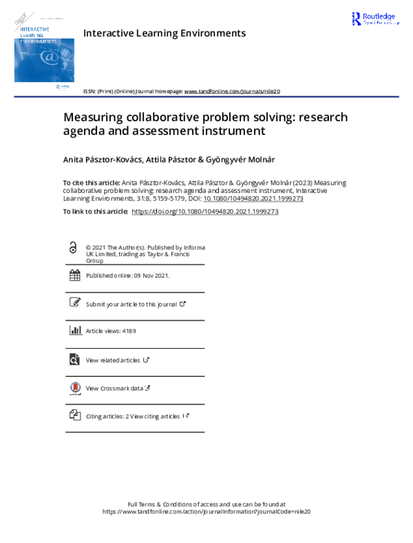 (PDF) Measuring collaborative problem solving: research agenda and ...