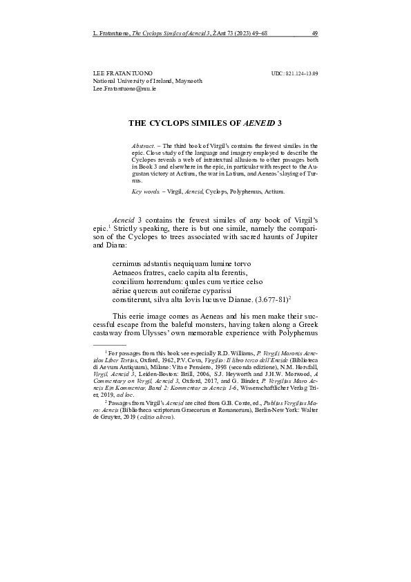 (PDF) The Cyclops Similes of Aeneid 3