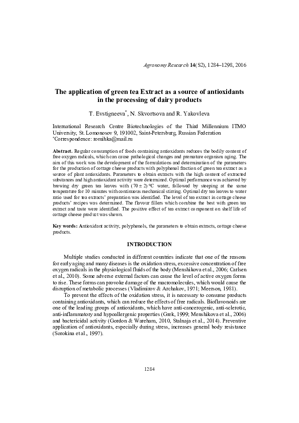 (PDF) The application of green tea extract as a source of antioxidants ...