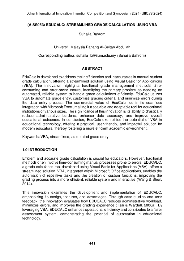 (PDF) EDUCALC: STREAMLINED GRADE CALCULATION USING VBA