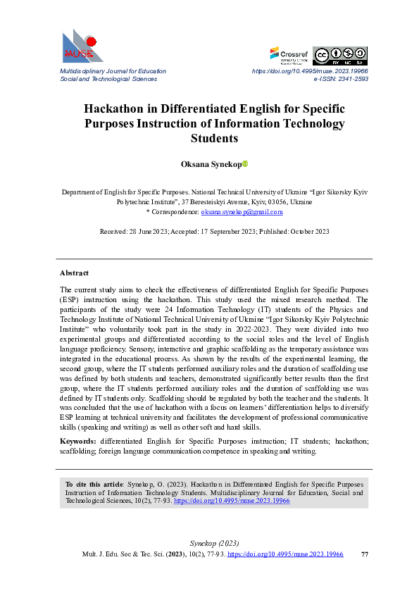 (PDF) Hackathon in Differentiated English for Specific Purposes Instruction of Information ...