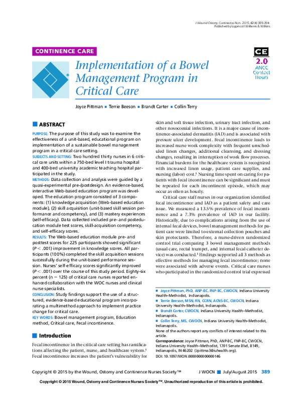 (PDF) Implementation of a Bowel Management Program in Critical Care