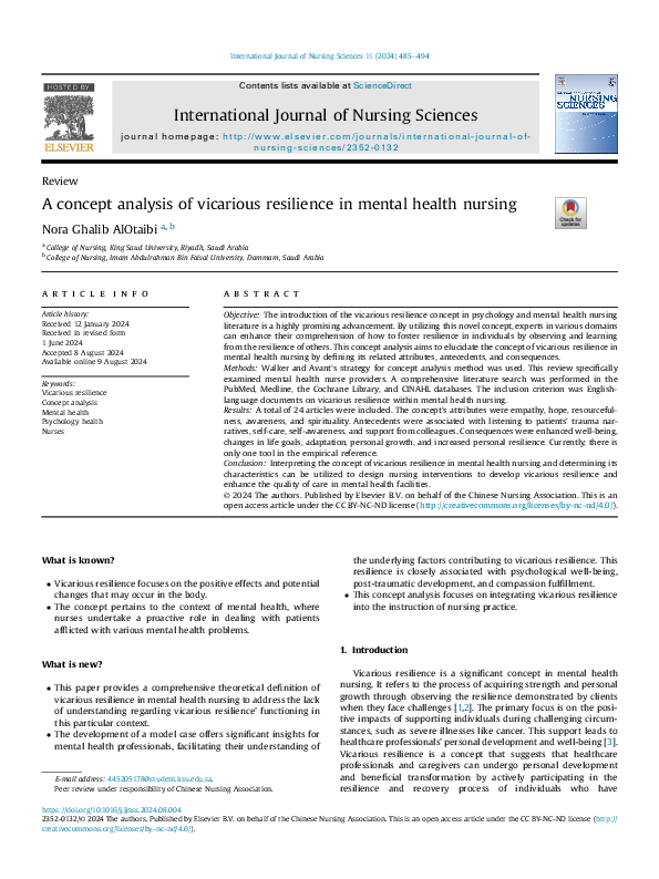 (PDF) A concept analysis of vicarious resilience in mental health nursing