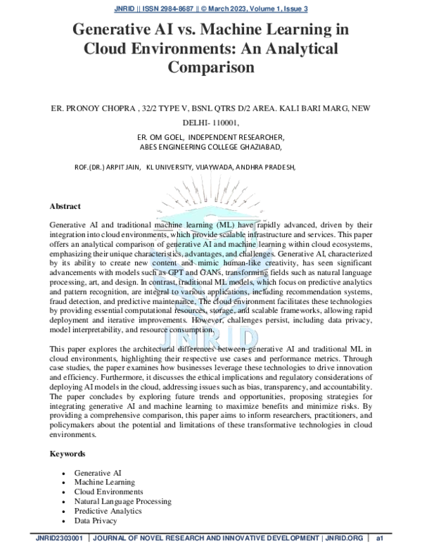 (PDF) Generative AI vs. Machine Learning in Cloud Environments: An ...