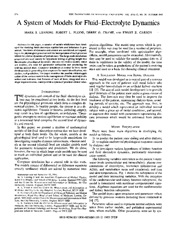 (PDF) A System of Models for Fluid-Electrolyte Dynamics