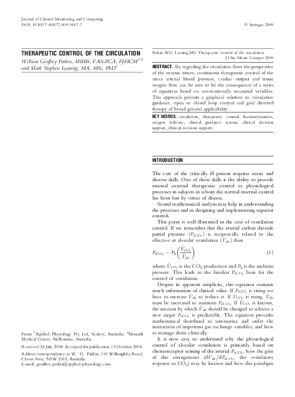 (PDF) Therapeutic control of the circulation