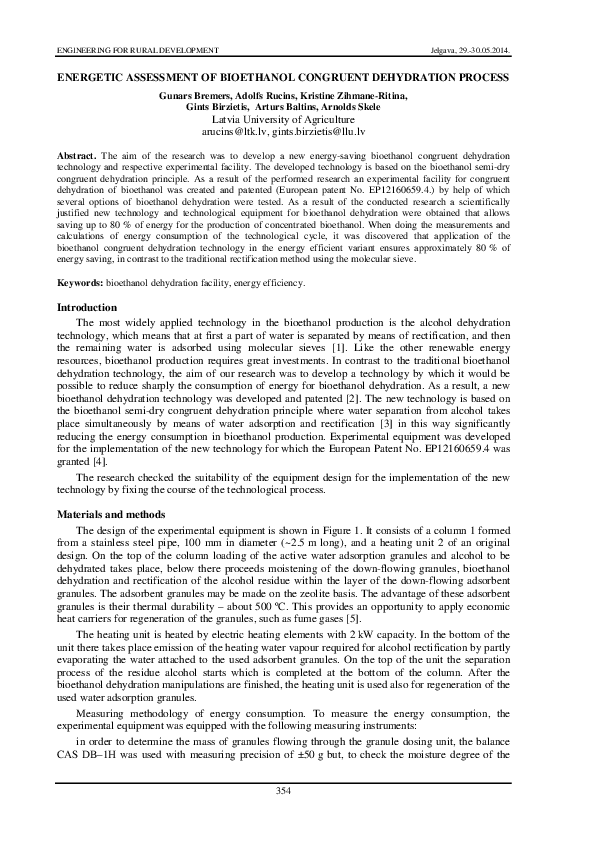 (PDF) Energetic Assessment of Bioethanol Congruent Dehydration Process