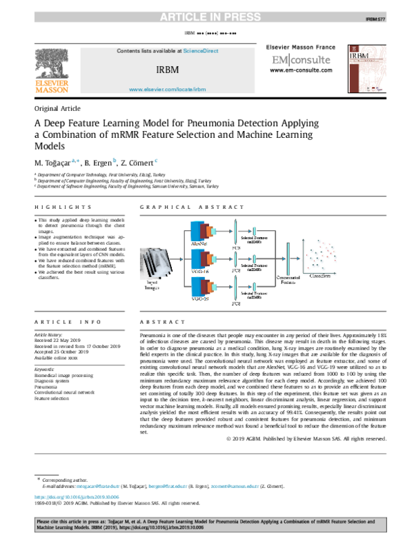 (PDF) A Deep Feature Learning Model for Pneumonia Detection Applying a Combination of mRMR ...