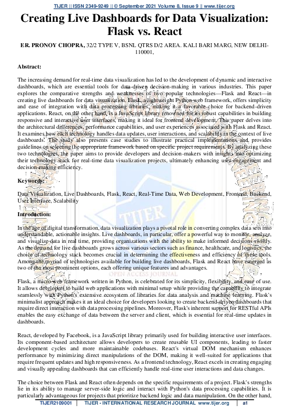(PDF) Creating Live Dashboards for Data Visualization: Flask vs. React