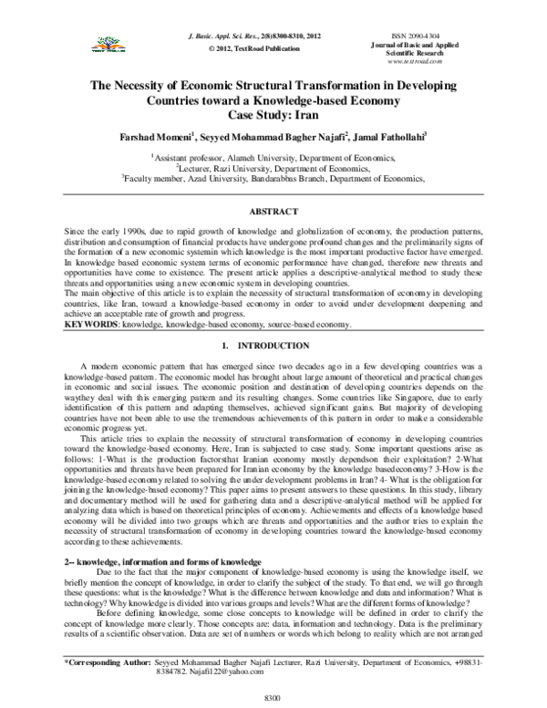 (PDF) The Necessity of Economic Structural Transformation in Developing Countries toward a ...