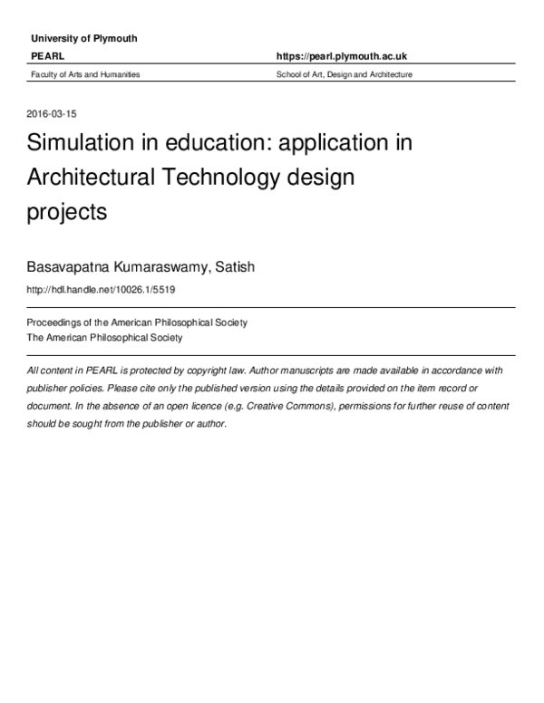 (PDF) Simulation in Education: Application in Architectural Technology ...