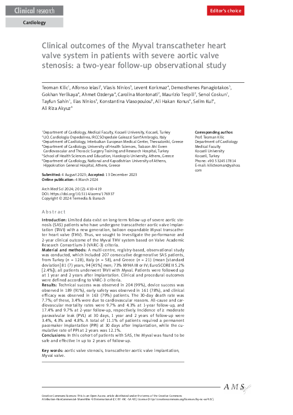 (PDF) Clinical outcomes of the Myval transcatheter heart valve system ...