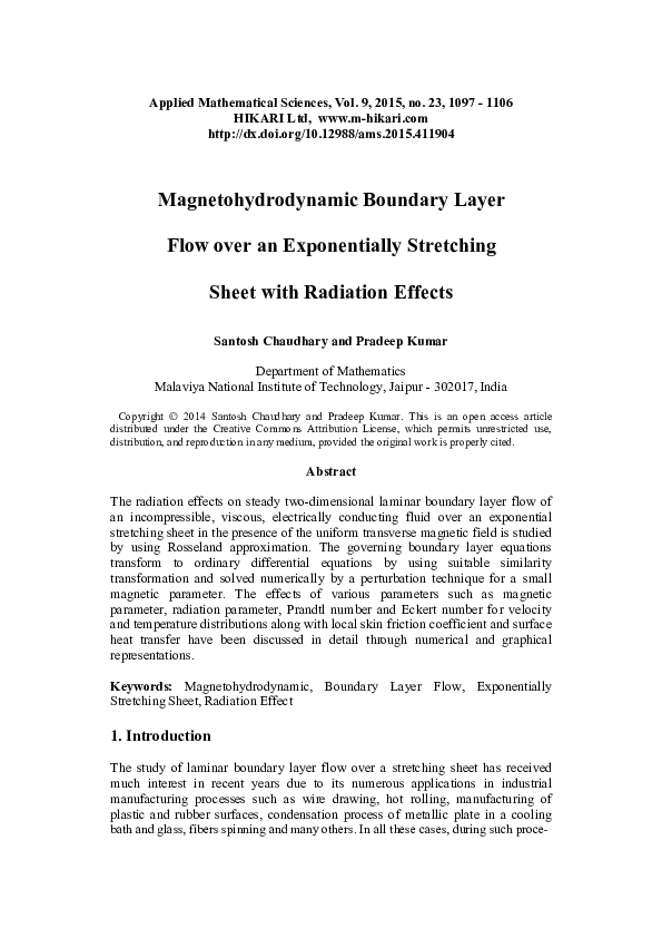 Pdf Mhd Boundary Layer Flow With Radiation Effects