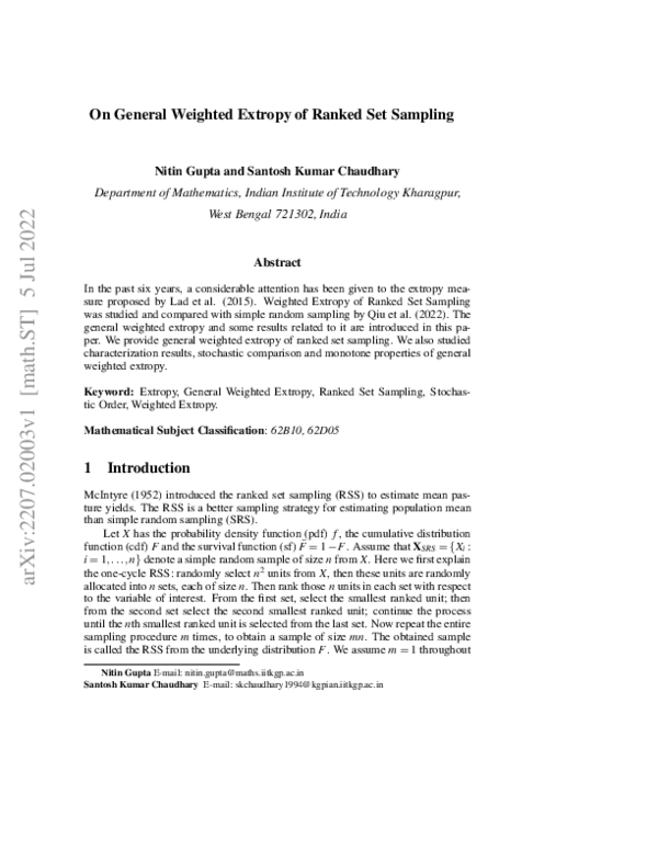 (PDF) On General Weighted Extropy of Ranked Set Sampling