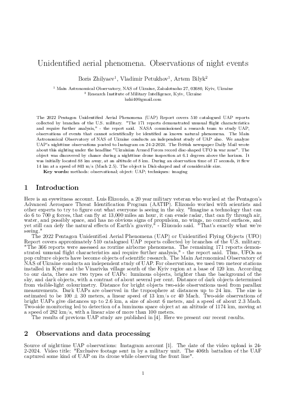 (PDF) Unidentified aerial phenomena. Observations of night events