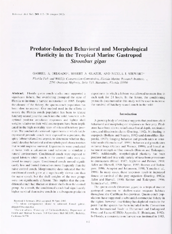 (PDF) Predator-Induced Behavioral and Morphological Plasticity in the ...