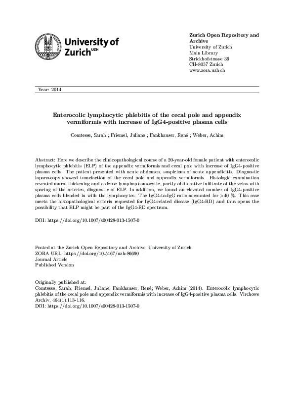 (PDF) Enterocolic lymphocytic phlebitis of the cecal pole and appendix ...